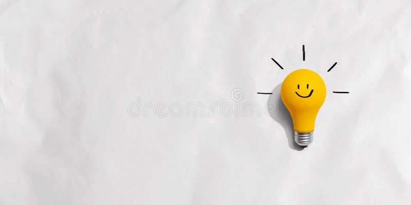 Yellow Light Bulb with Happy Face Stock Photo - Image of solution ...