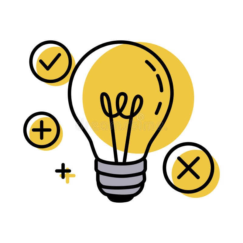 Yellow Light Bulb with Icons Symbolizing Creativity and Decision-making ...