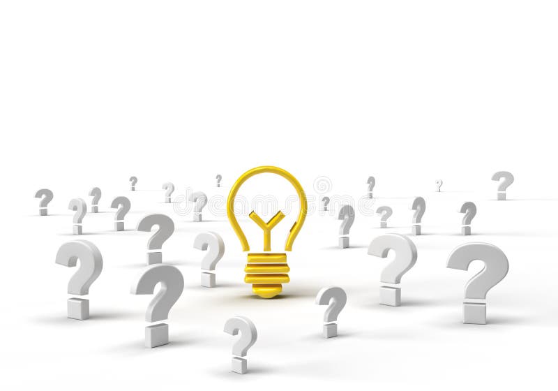 Yellow Light Bulb Idea on a Background with Question Marks Stock ...