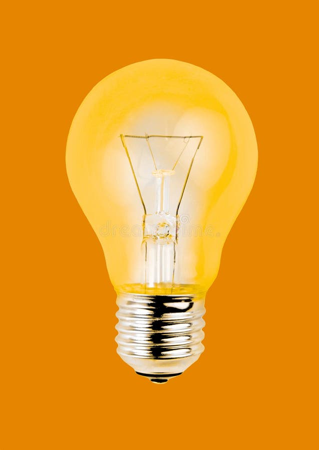 Yellow Light Bulb Isolated on Orange Background Stock Photo - Image of ...