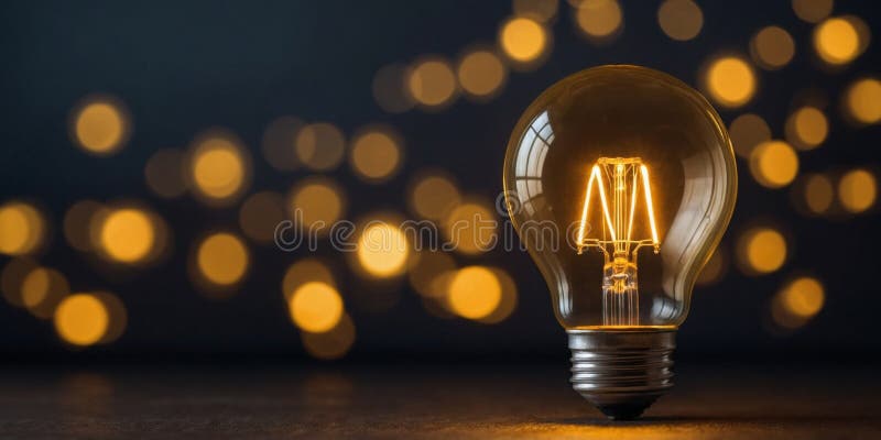 A Yellow Light Bulb is Lit Up and is the only Object in the Image ...