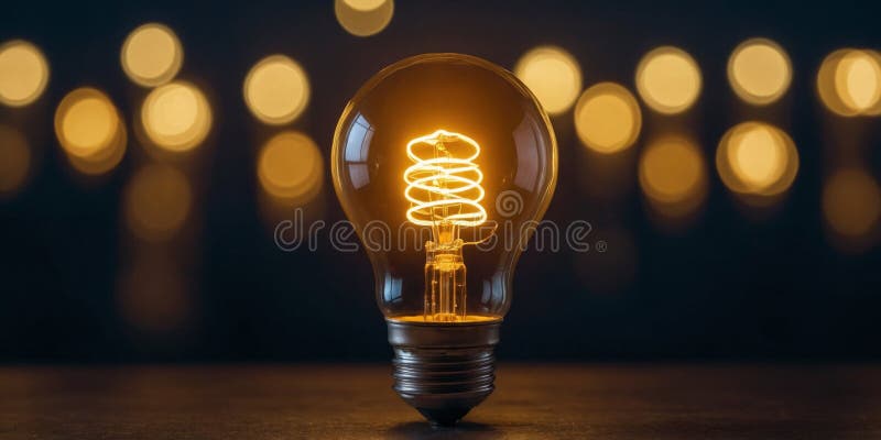 A Yellow Light Bulb is Lit Up and is the only Object in the Image ...