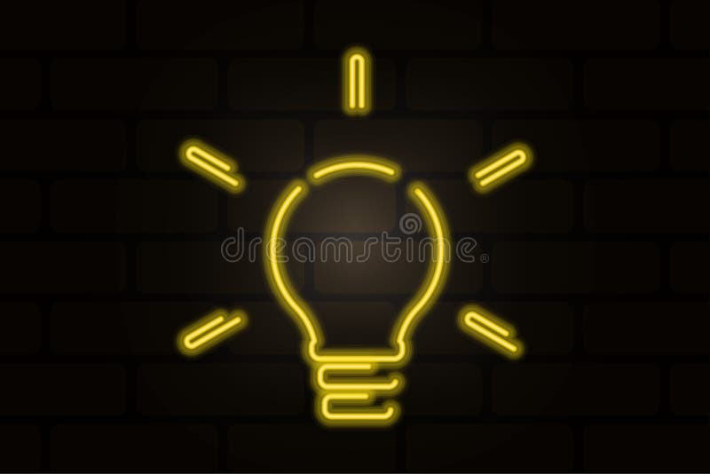 Yellow Light Bulb Neon. Solution Concept. Creative Concept Idea. Vector ...