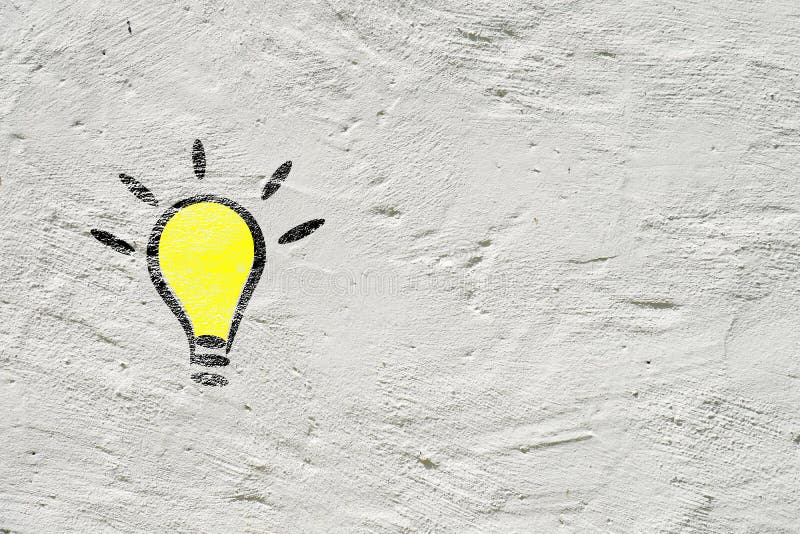 Yellow Light Bulb Painted on White Wall. Idea Sign, Solution, Thinking ...