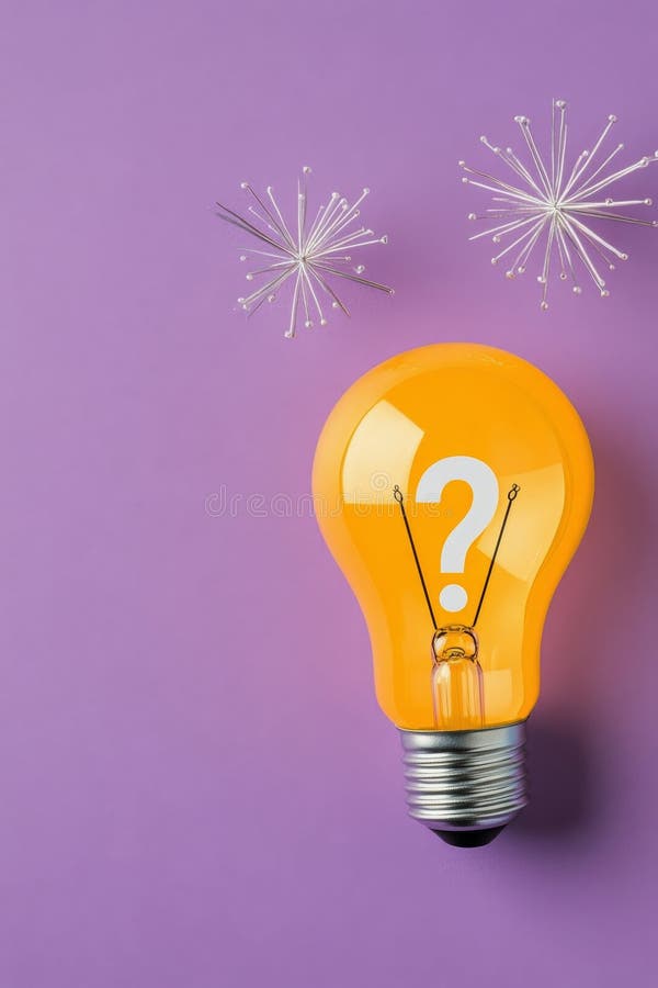 Yellow Light Bulb with a Question Mark, Representing Ideas, on a Pink ...