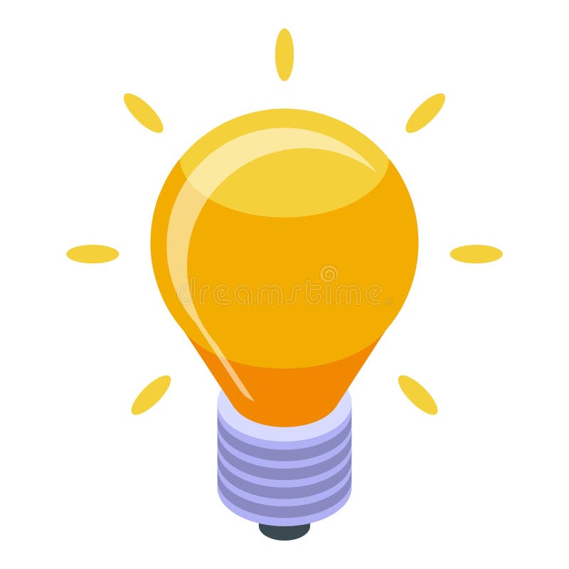 Yellow Light Bulb Shining with Bright Rays Isometric Icon Stock ...
