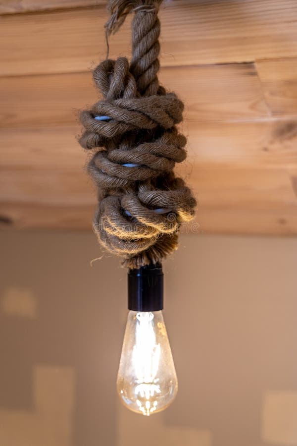 Yellow Light Bulb the Sphere Hanging with a Rope Stock Photo - Image of ...