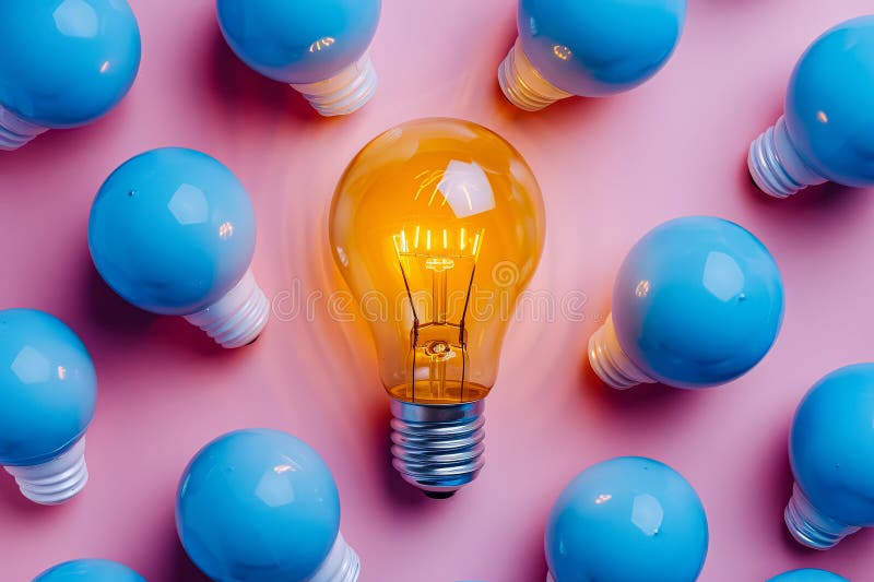 Yellow Light Bulb is Surrounded by Blue Balls. Stock Image - Image of ...