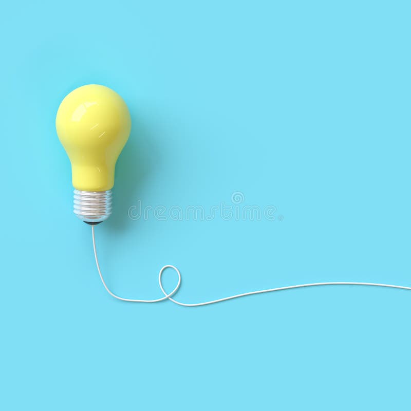 Yellow Light Bulb with Wire on Blue Background for Copy Space Stock ...