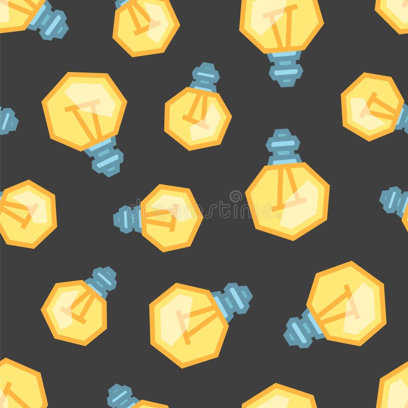 Yellow Light Bulbs Seamless Pattern. Color Objects on Dark Background ...