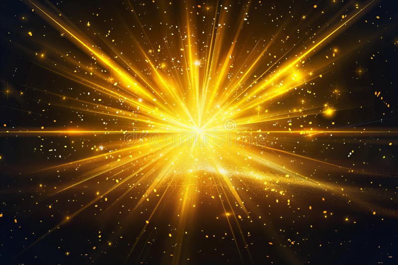 A Yellow Light Burst on a Black Background, with Yellow Rays of ...