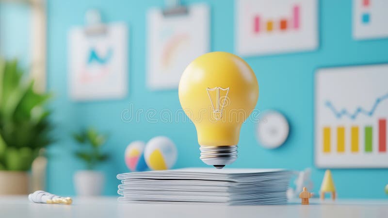 A Yellow Lightbulb Emits a Warm Glow while Hovering Above a Stack of ...