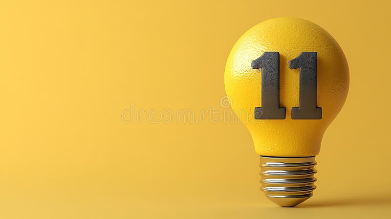 Yellow Lightbulb with Number 11 on a Yellow Background Stock ...