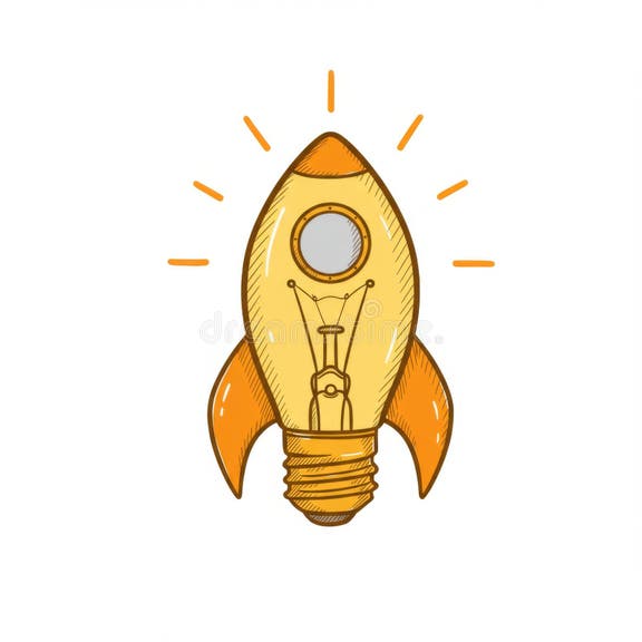 Yellow Lightbulb Rocket Illustration Stock Photo - Image of drawing ...