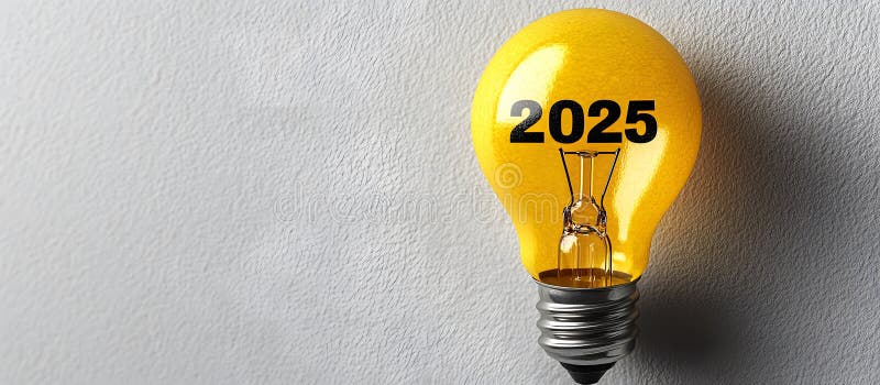 Yellow Lightbulb with "2025" Text Representing Future Innovation Ideas ...