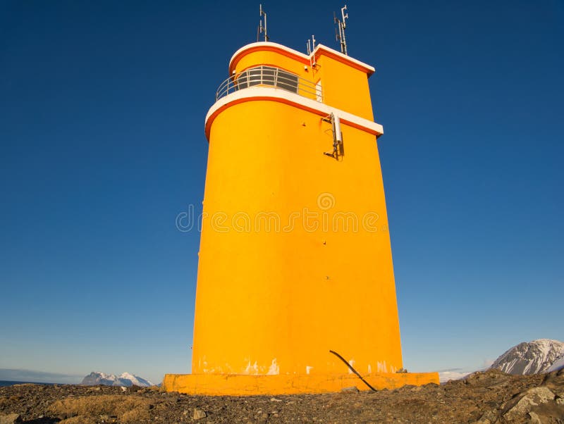Yellow Lighthouse In Iceland Stock Image - Image of tourism, rock: 17859041