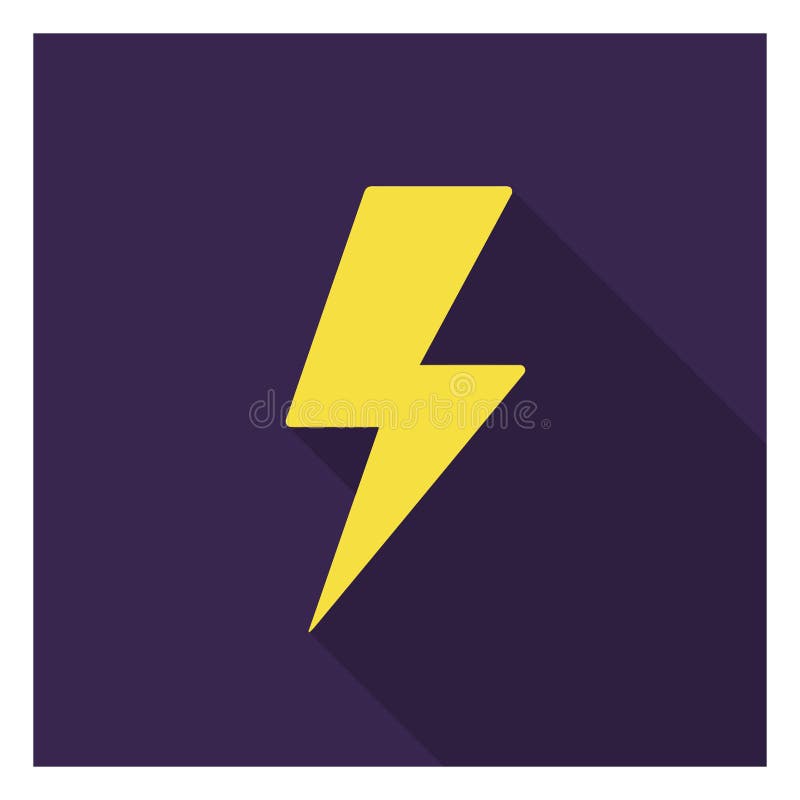 Yellow Lightning Bolt Icon with Long Shadow on Dark Purple Background ...