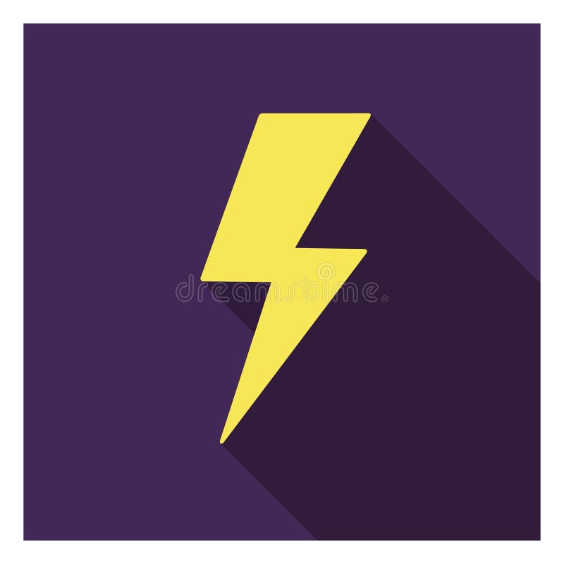 Yellow Lightning Bolt Icon with Long Shadow on Purple Background Vector ...