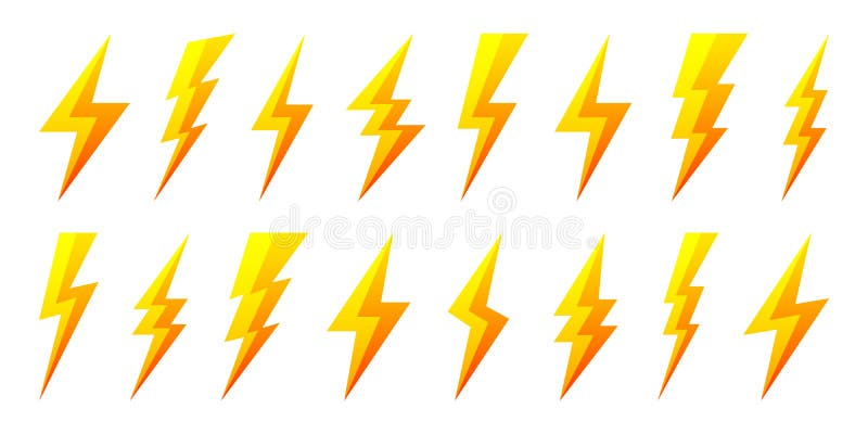 Yellow Lightning Bolt Icons Isolated on White Background. Flash Symbol ...