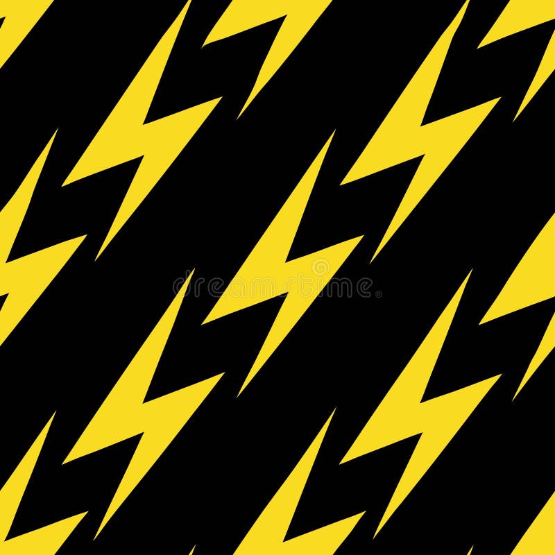 Yellow Lightning Bolt Vector Seamless Pattern on Black Background ...