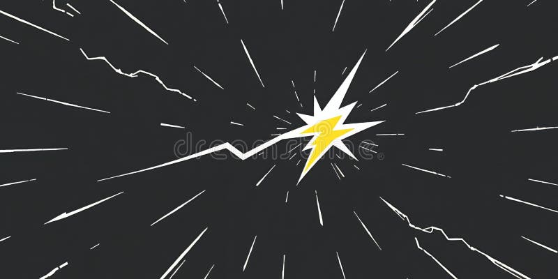 Yellow Lightning Bolt with White Streaks on Black Background Stock ...