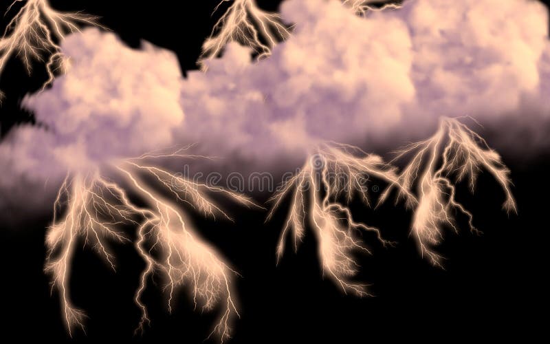 Yellow Lightning Flash and Clouds on Dark Background, Banner Design ...