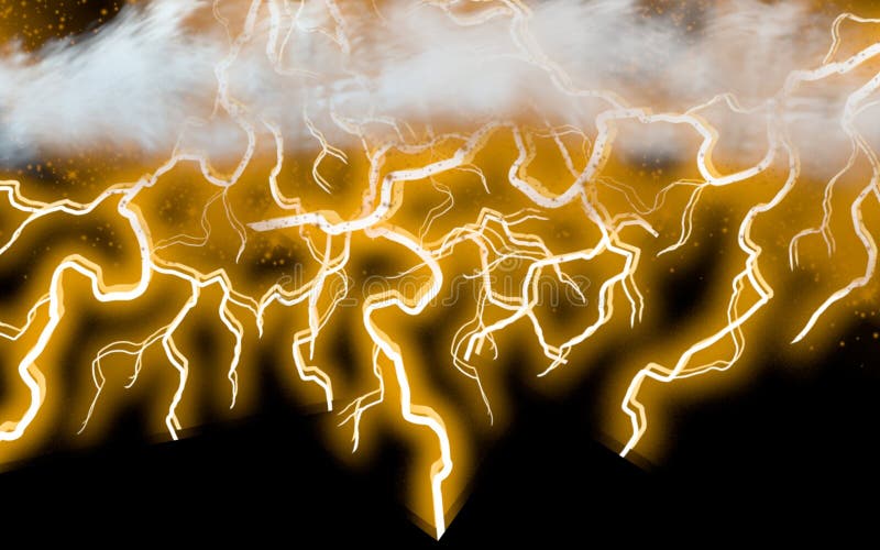 Yellow Lightning Flashes and Black Clouds. Electric Lightning, Flashes ...