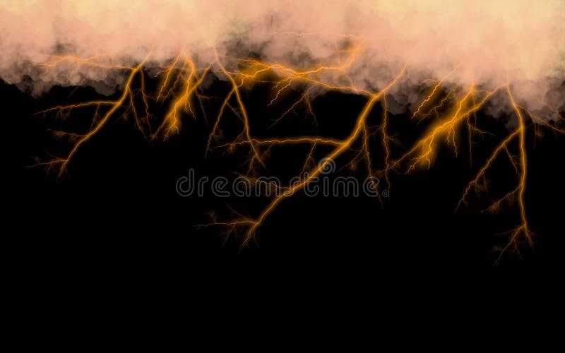 Yellow Lightning Flashes and Black Clouds. Electric Lightning, Flashes ...