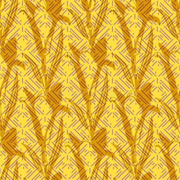 Yellow Lily Pattern. Seamless Yellow Geometry Flower Pattern Stock ...