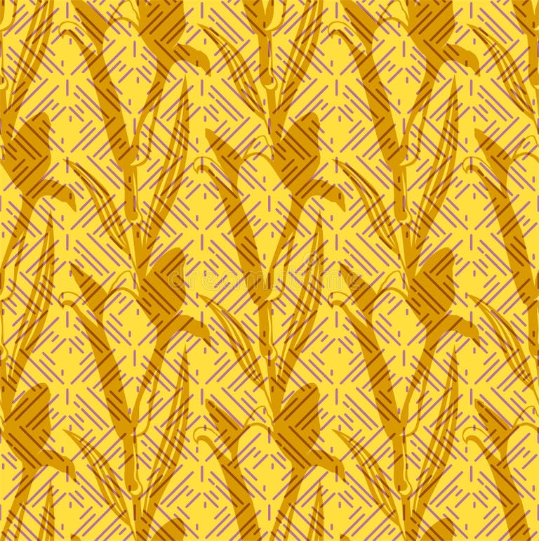 Yellow Lily Pattern. Seamless Yellow Geometry Flower Pattern Stock ...