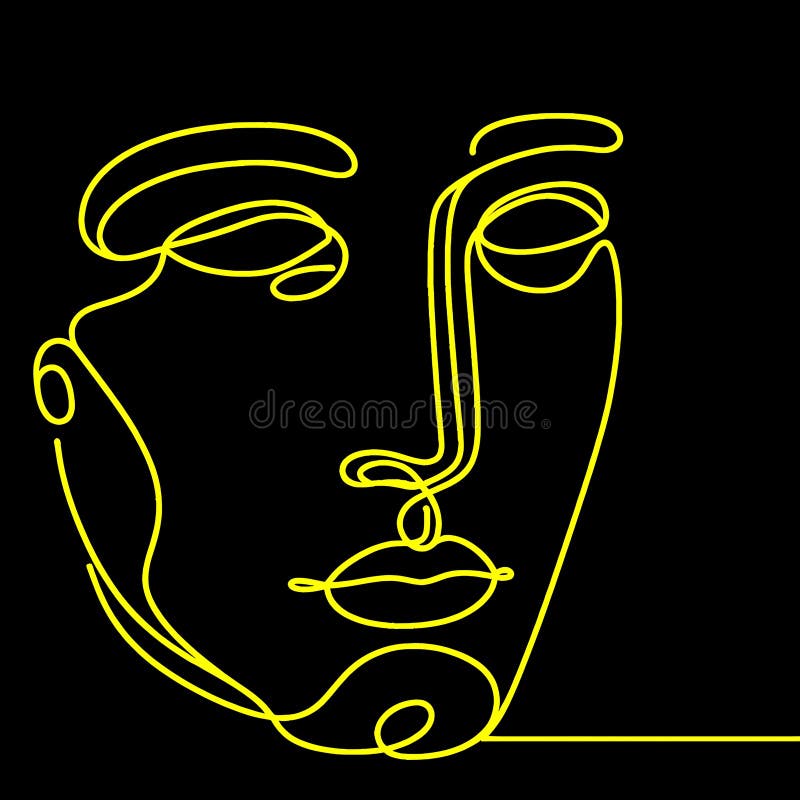 A Yellow Line Drawing of a Face with a Nose, Eye, and Mouth. Stock ...