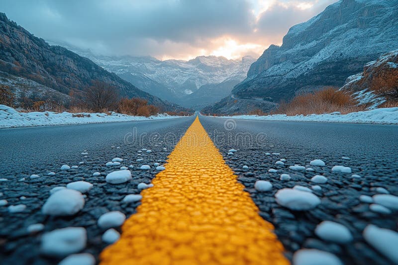 A Yellow Line Marks the Edge of a Road in this Simple, High-contrast ...