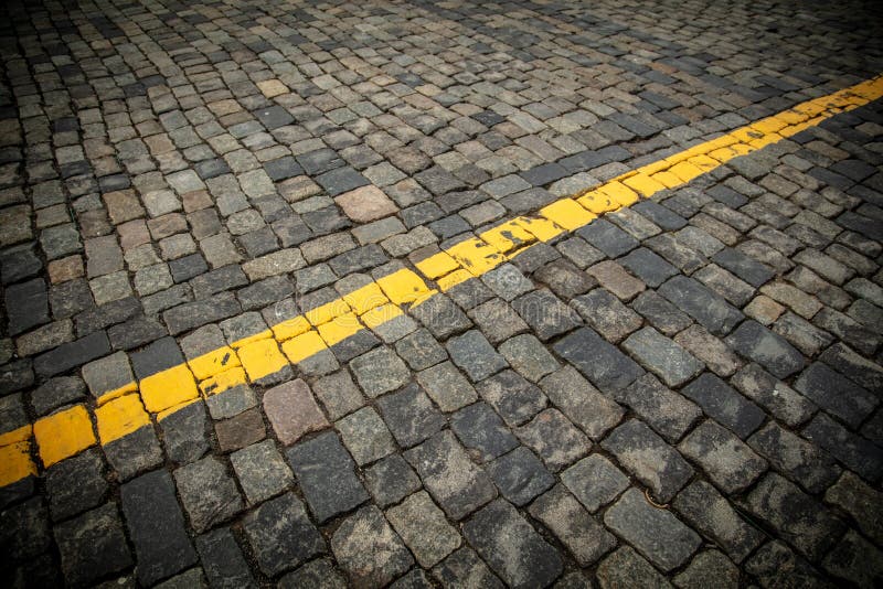 Yellow Line on Paving Stone As Abstract Background Stock Image - Image ...