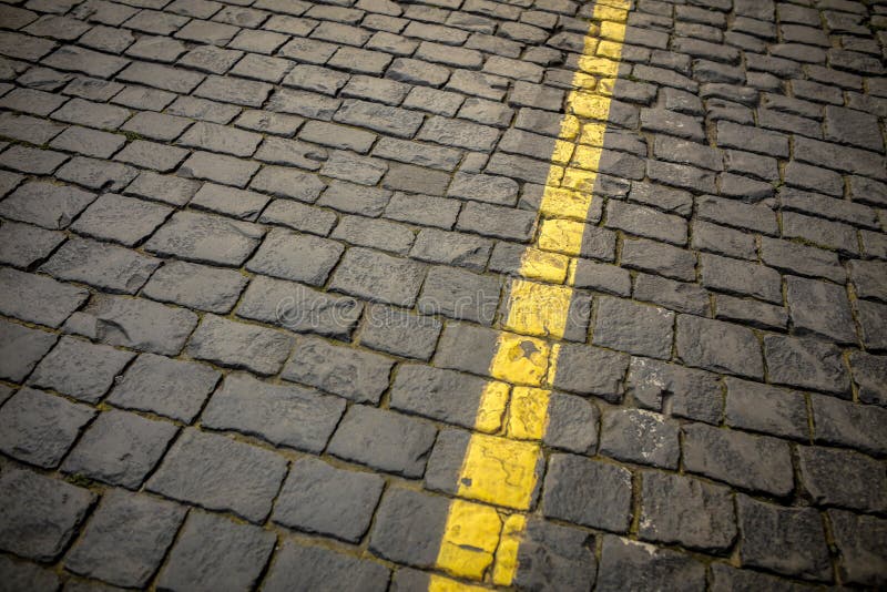 Yellow Line on Paving Stone As Abstract Background Stock Image - Image ...
