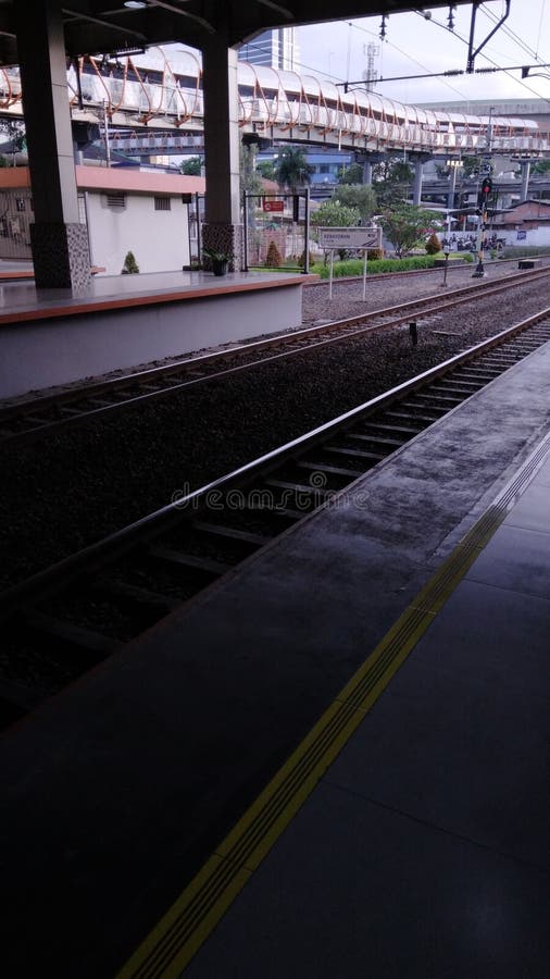 Yellow Line, Rails and Bridge in the Station Stock Image - Image of ...