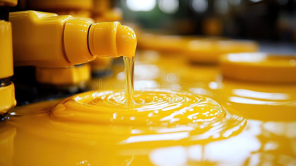 Yellow Liquid Pouring, Creating Swirling Patterns on a Surface Stock ...