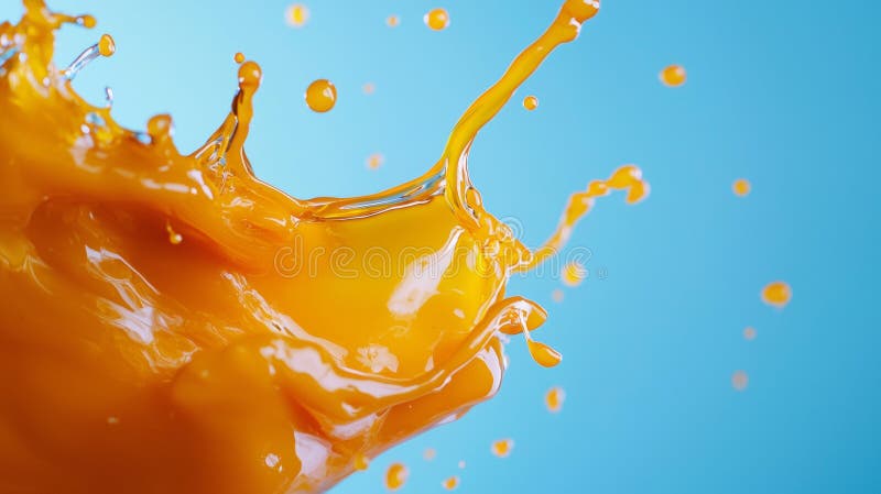 Yellow Liquid Splash on Blue Background in Motion Stock Photo - Image ...