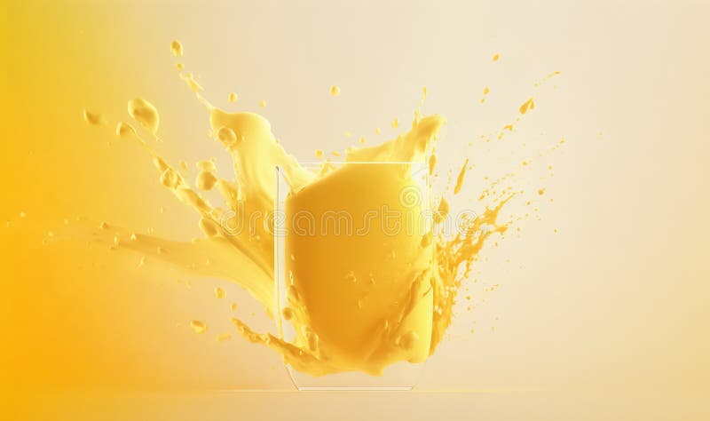 A Yellow Liquid Splashing Out of a Glass on a Yellow Background Stock ...