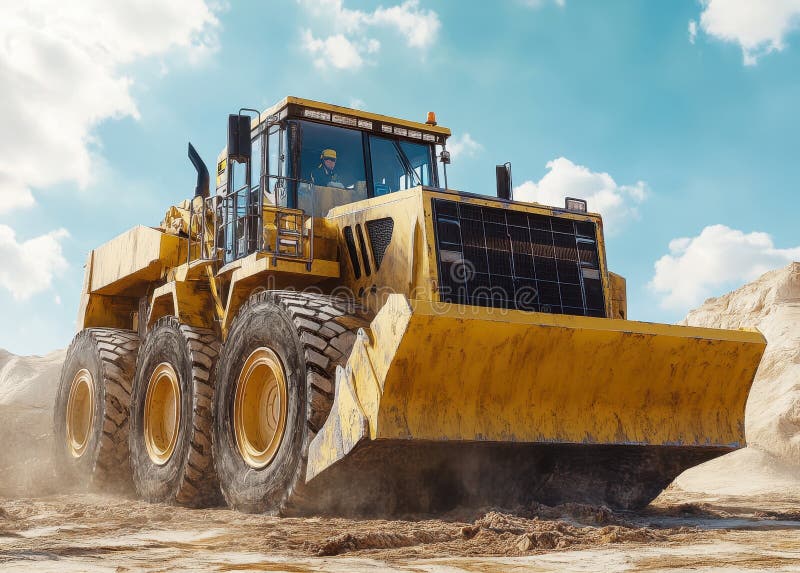 Yellow Loader Excavator with Driver in Cab on a Construction Site Stock ...