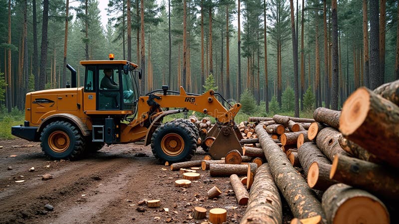 Loader with Logs in Evergreen Forest Stock Illustration - Illustration ...