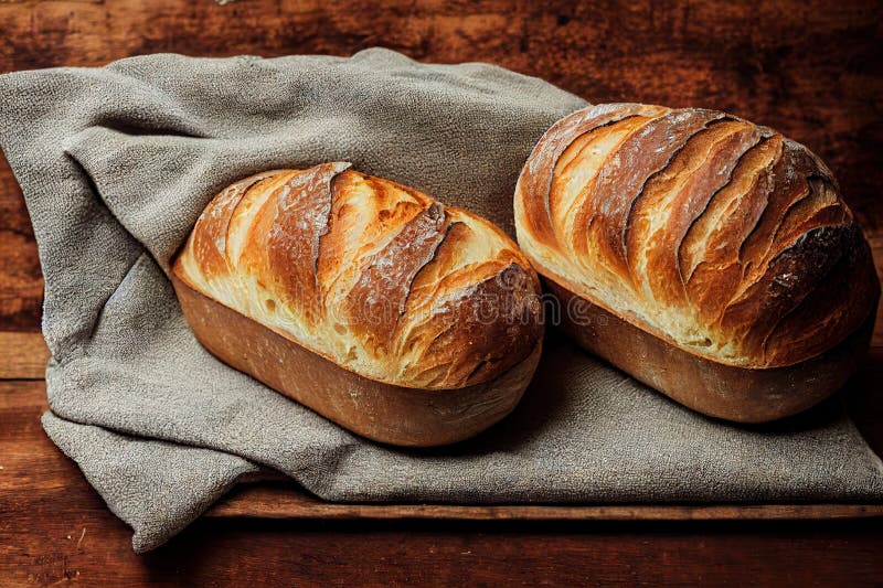 Yellow Loaf of Sourdough Bread on Rustic-style Kitchen Towel Stock ...