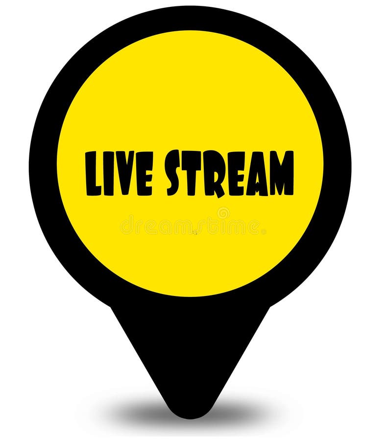 Yellow Location Pointer Design with LIVE STREAM Text Message Stock ...