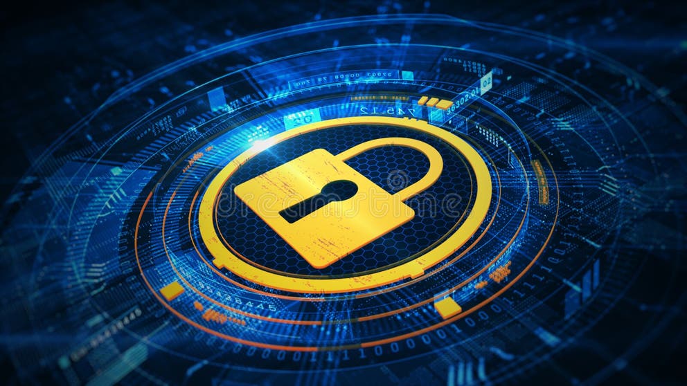 The Yellow Lock Icon on a High-tech, Blue Digital Interface Represents ...