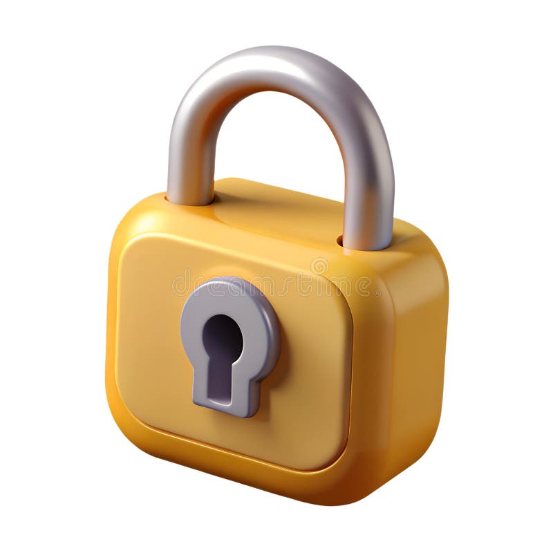 Yellow Lock Icon Isolated on White. 3d Rendering Illustration Stock ...