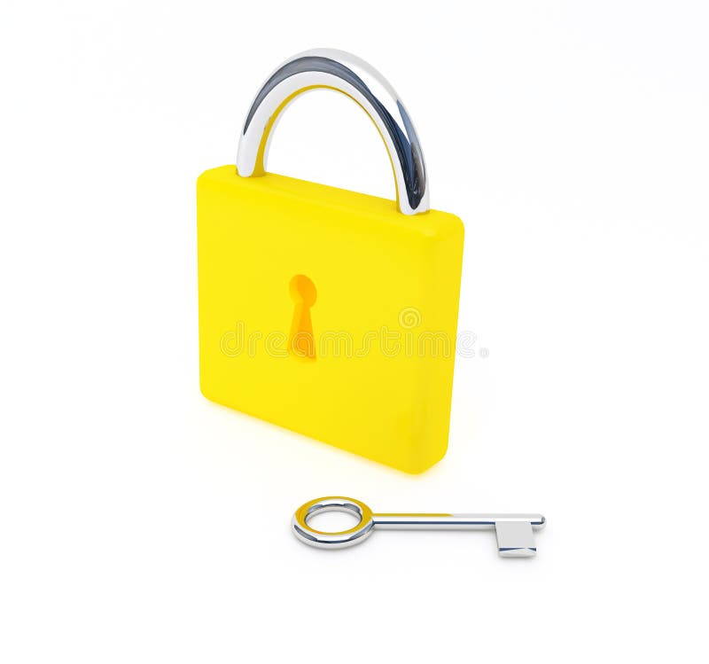 Yellow lock with key stock illustration. Illustration of accessibility ...