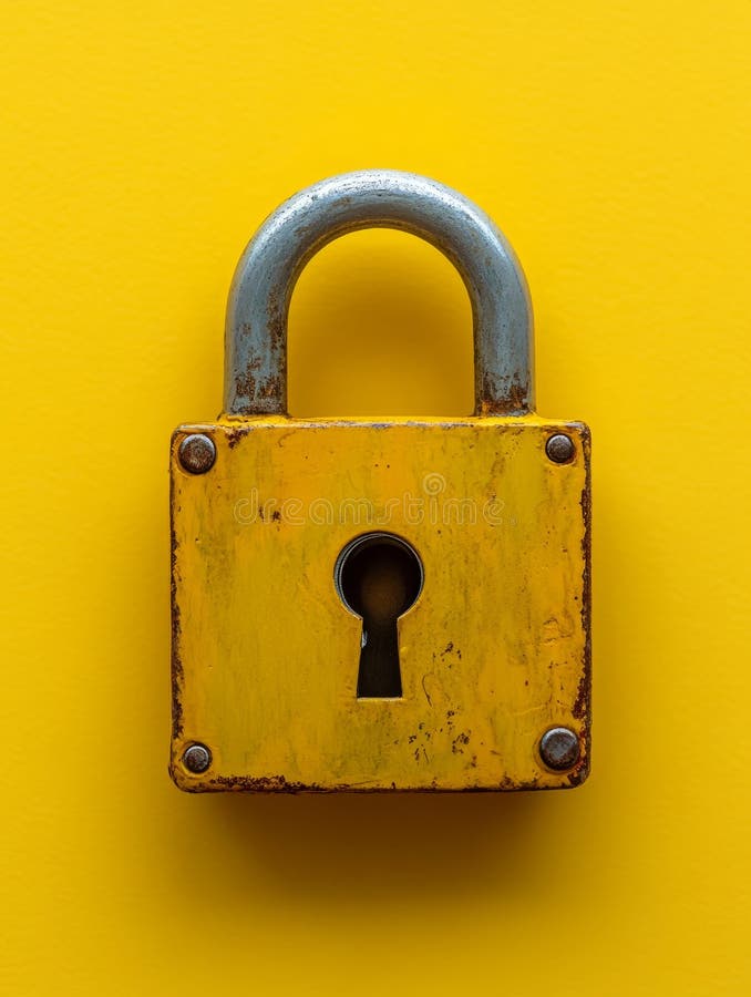 Yellow Lock on Vibrant Background Symbolizing Security and Safety ...