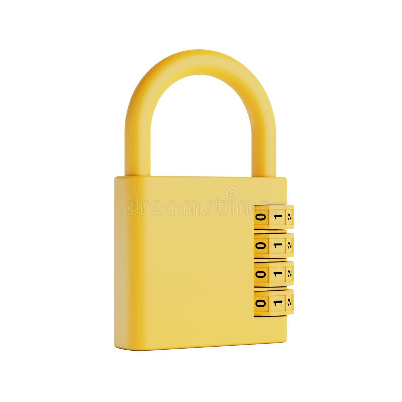 Yellow Locked Combination Padlock Closeup in Clay Style. 3d Rendering ...