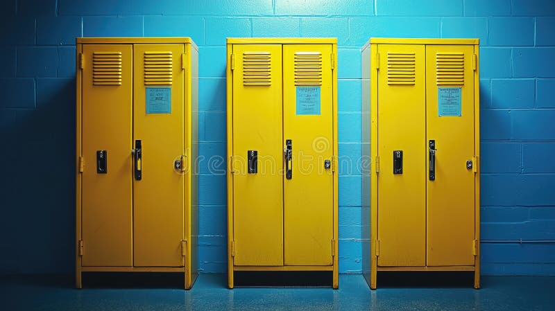 Yellow Lockers Against Blue Wall Stock Photos - Free & Royalty-Free ...