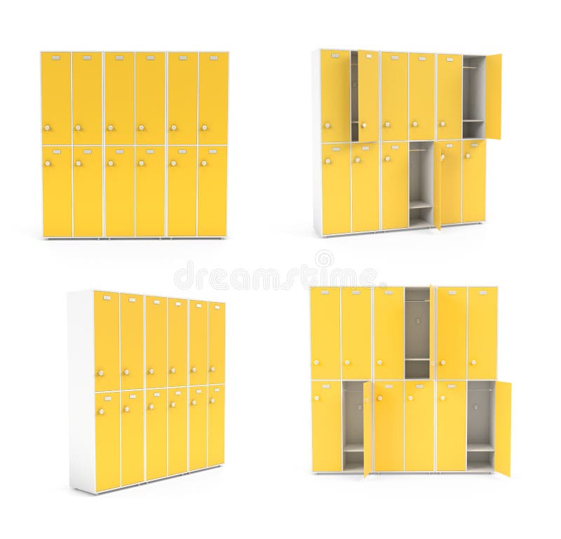 Lockers with One Open and Closed Door. Outline Drawing Stock Vector ...