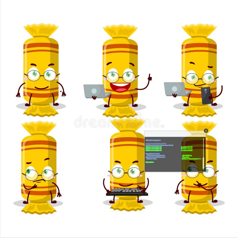 Yellow Long Candy Package Programmer Cute Cartoon Character with Stock ... Yellow Long Candy Package Programmer Cute Cartoon Character with Stock ...